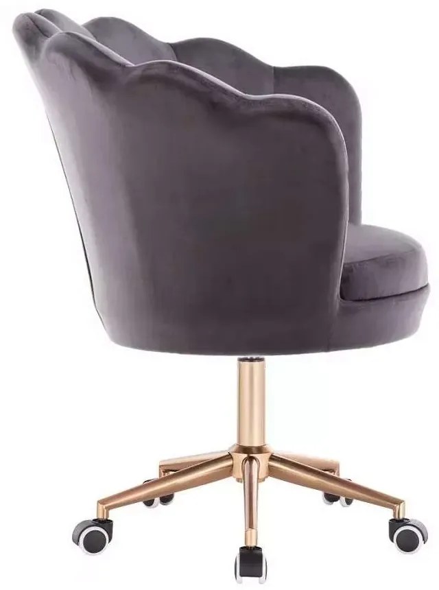 LuxuryForm DESIGN Otočné křeslo FREY VELUR na zlaté podstavě s kolečky - tmavě šedé