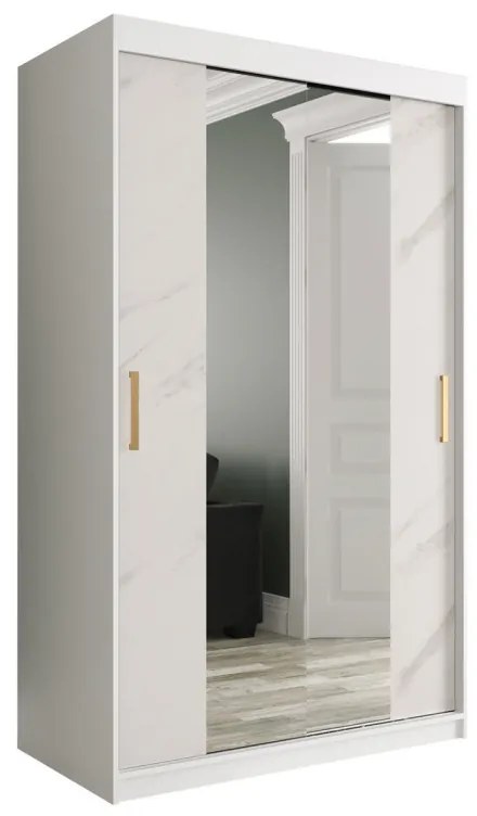 Šatní skříň se zrcadlem Nonnus 120 T1, Úložný prostor: ano, Barva: bílá matná / bílá mramor