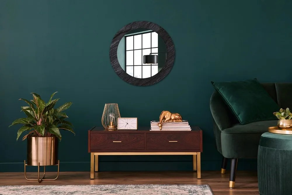 Kulaté dekorativní zrcadlo Černý kámen fi 60 cm