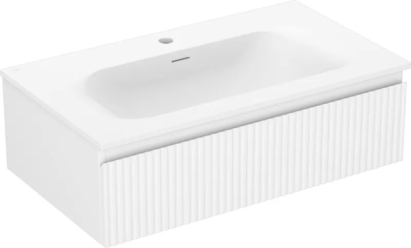 Mexen Rivel, koupelnová skříňka 80 cm s umyvadlem Vela, 1 zásuvka, drážkovaná, bílá matná, 91A20-08023-1-BF01-W23M01