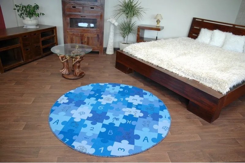 Dětský  koberec PUZZLE modrý kruh - 200 cm kruh