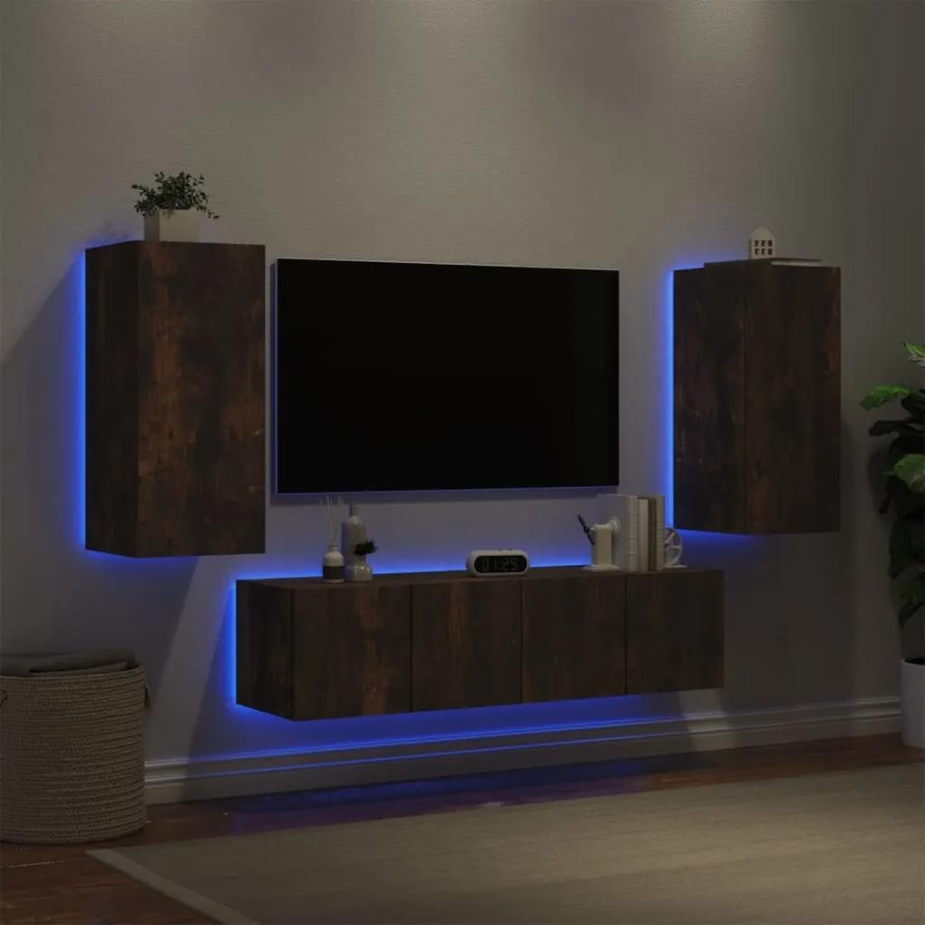 vidaXL 4dílná obývací stěna s LED kompozitní dřevo [3216843] Barva: šedá sonoma