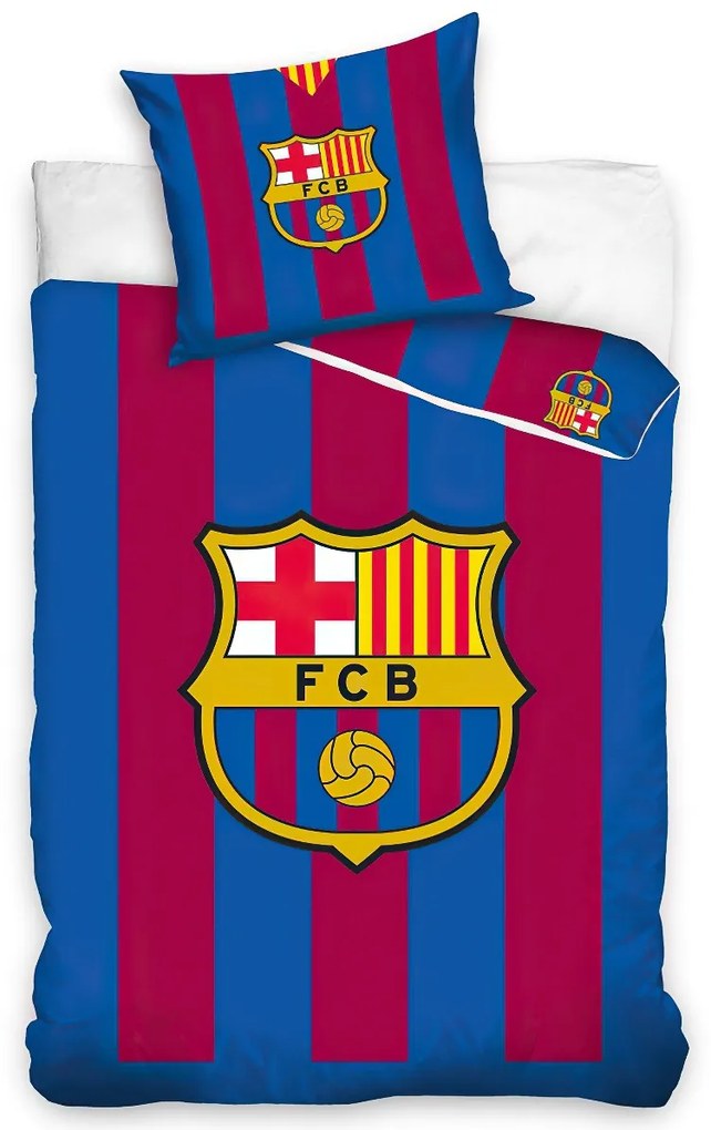 Carbotex Fotbalové povlečení FC BARCELONA, modročervené pruhy, bavlna hladká, 140x200cm + 70x90cm