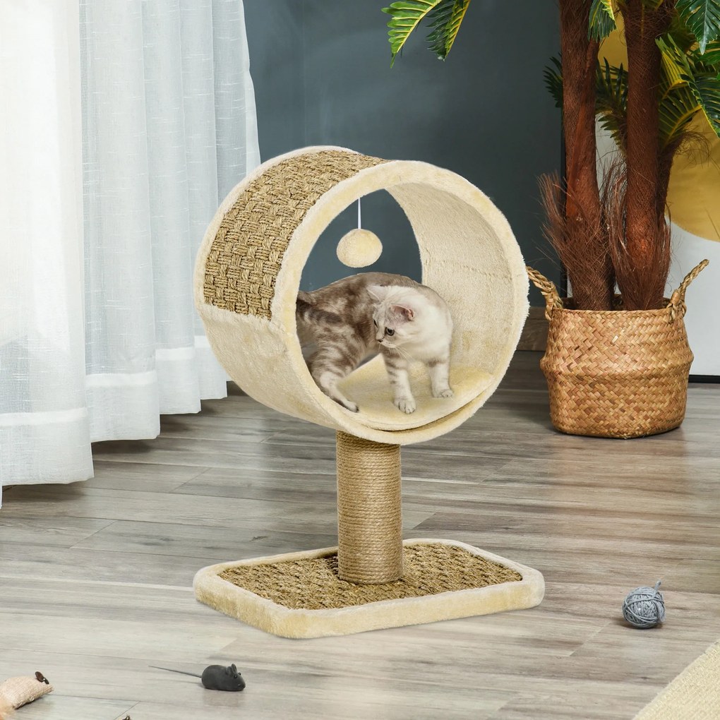 PawHut Malý Škrabací Sloup pro Kočky - Kočičí Strom pro Jednu Kočku, Hračky pro Kočky, Lezecký Strom z Jutového Vlákna Khaki + Světle Hnědá 40 x 30 x…