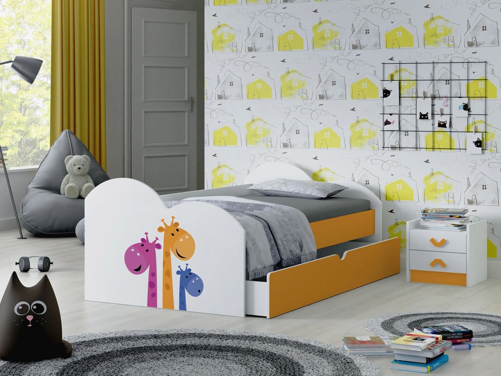 Svět pokojů Dětská postel s obrázkem Klasik ŽIRAFY Barva: Růžová, Úložný prostor: ANO, Rozměr: 160x80 cm