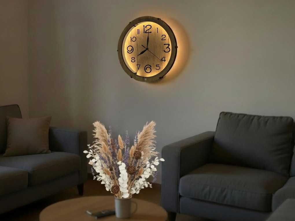 Li-Go "Velké číslice" světelné hodiny s powerbankou a pohybovým čidlem/dub velikost svítidla/hodin: 50 cm