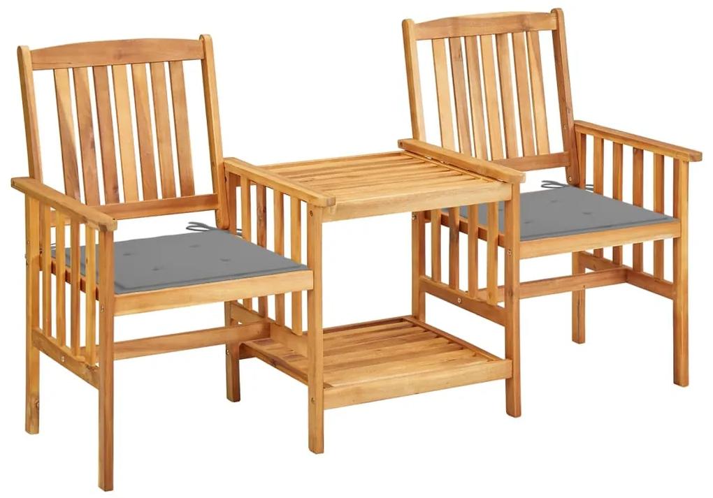 Zahradní židle s čajovým stolkem a poduškami 2ks akáciové dřevo,  3061276