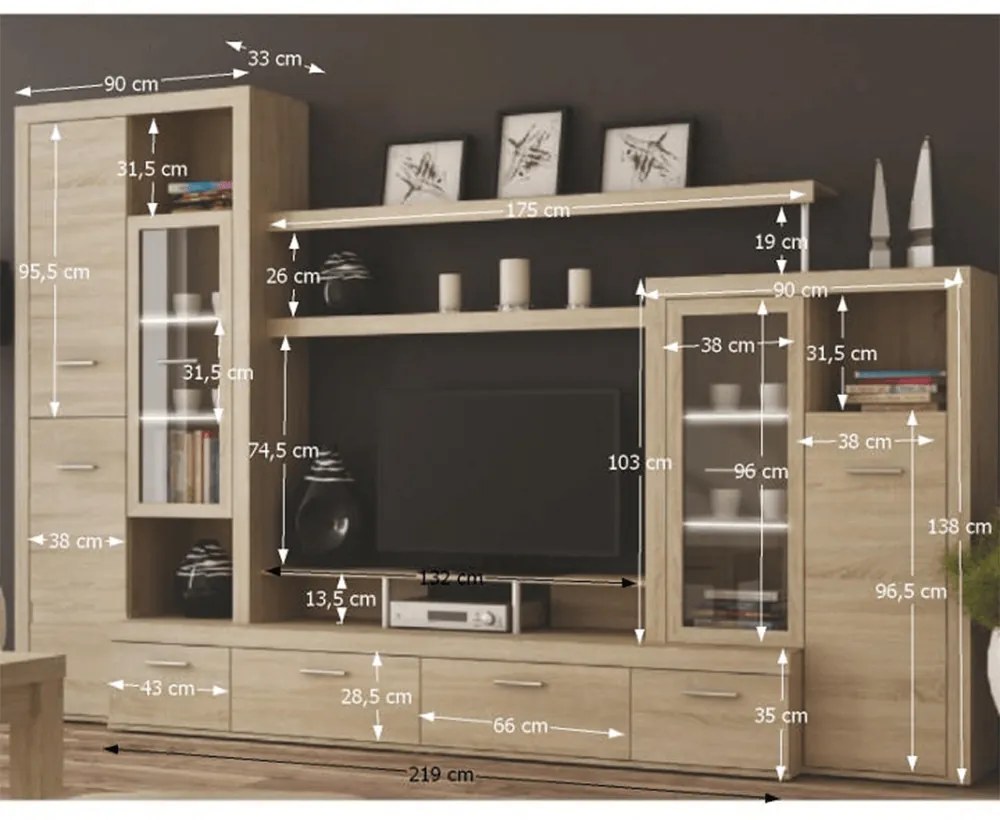 Kondela Obývací stěna, dub sonoma, ATLANTIS NEW