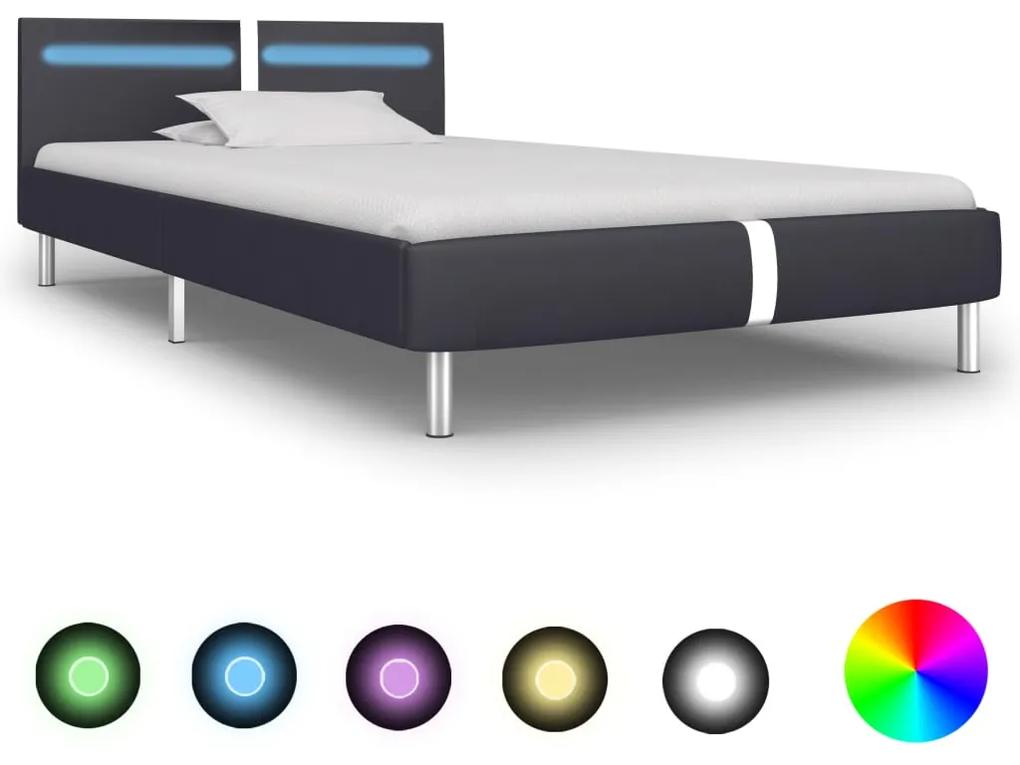 280846 vidaXL Rám postele s LED světlem černý umělá kůže 90 x 200 cm