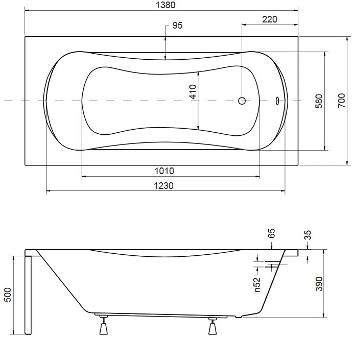 NIKIDO - B Akrylátová vana ARIA 130x70, 140x70, 150x70, 160x70, 170x70 Velikost: 140x70