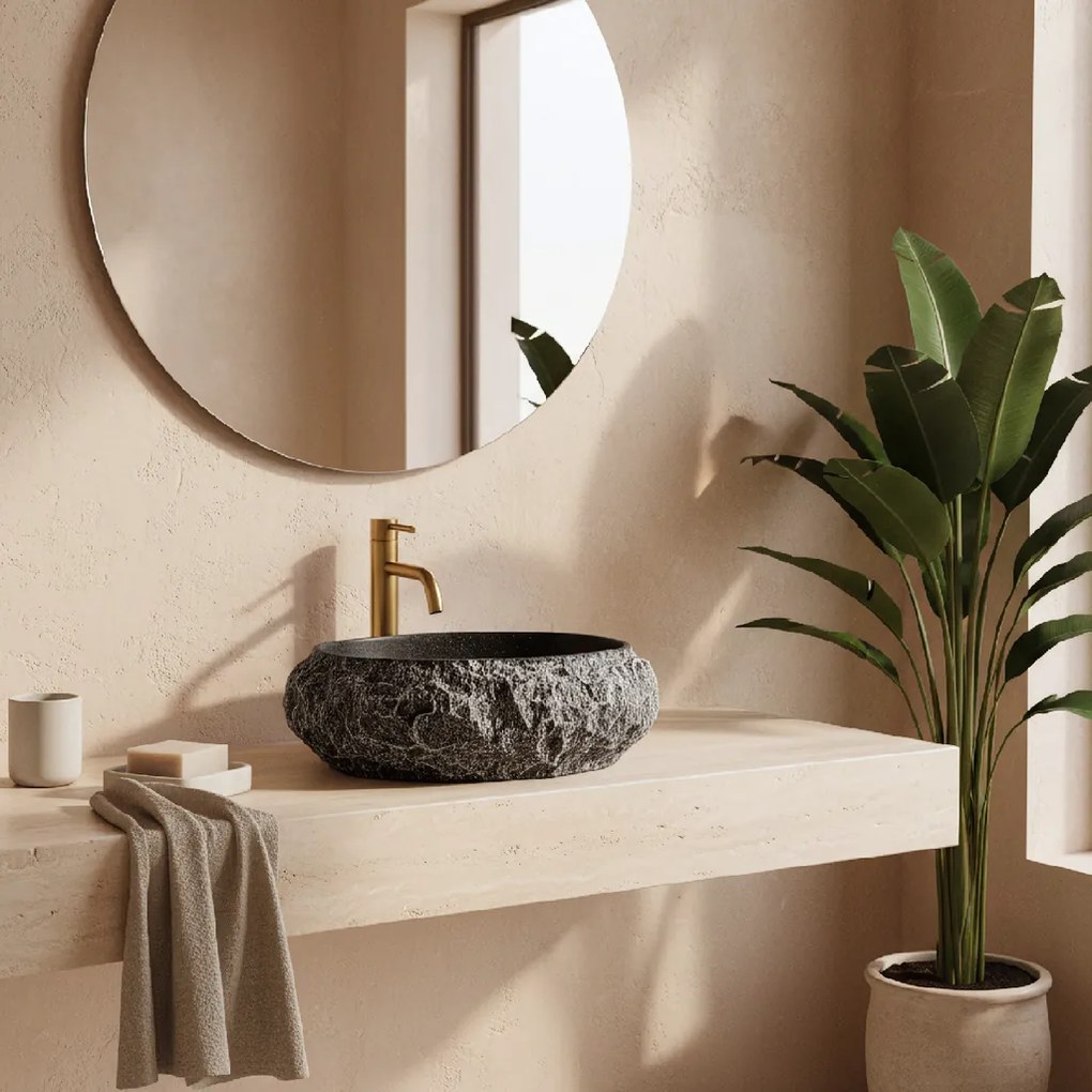 Rea Mika Gabro, umyvadlo na desku 480x380x155 mm, imitace kamene-černá, REA-U0634
