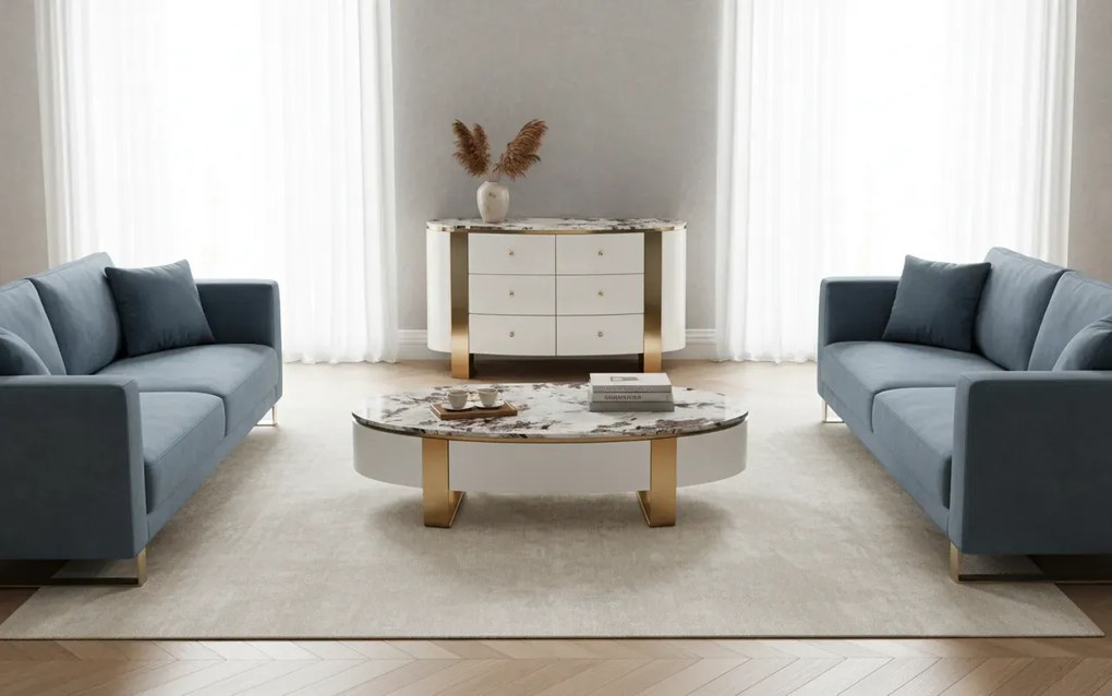 Komoda Stilig ST920 140 cm bílá/zlatá/mramor