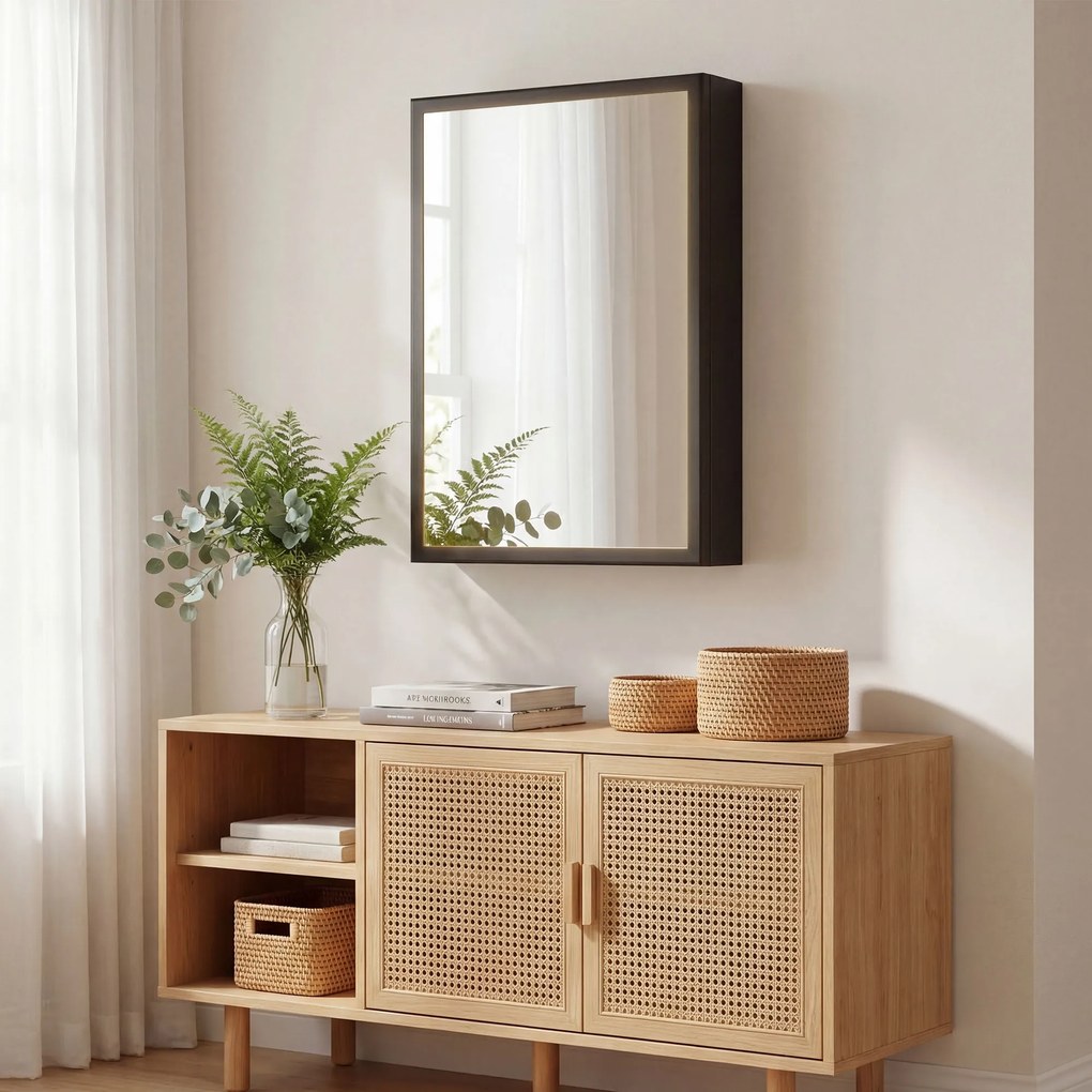 zrcadlová skříňka Kleankin, koupelnová skříňka se 3 policemi, skříňka na léky, nástěnná skříňka do ložnice, černá, 40 x 12 x 60 cm | Aosom