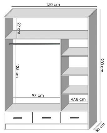 Šatní skříň Sofia - 150x200x58 cm (sonoma)