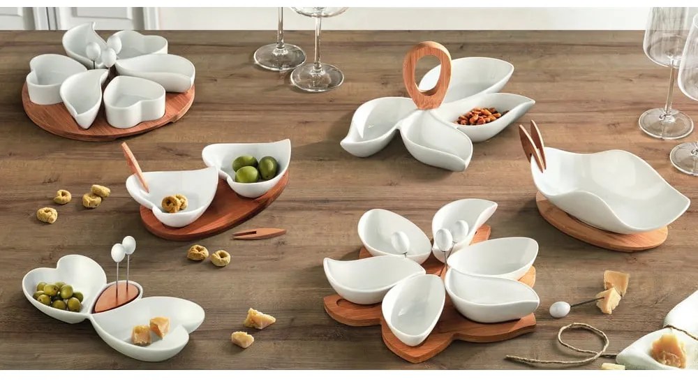 Bílá porcelánová/bambusová servírovací servírovací sada – Brandani