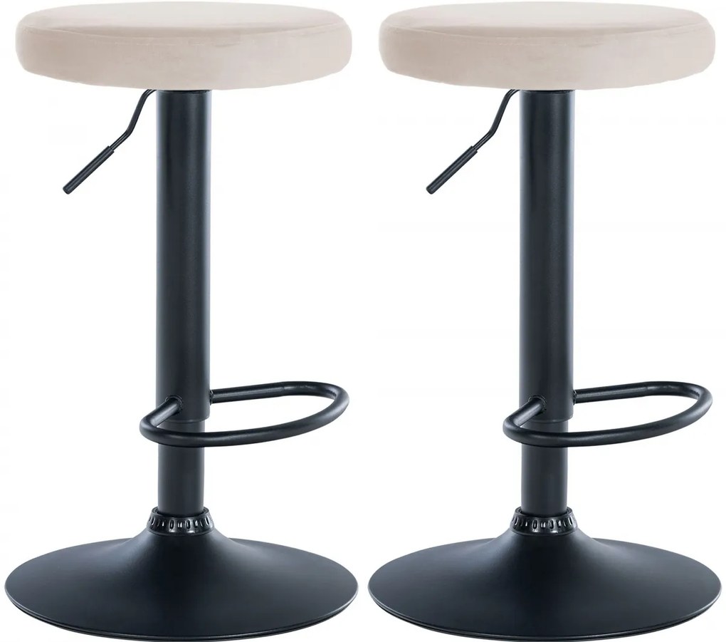 2x Barová židle Ponte - samet, černý rám - Krémová