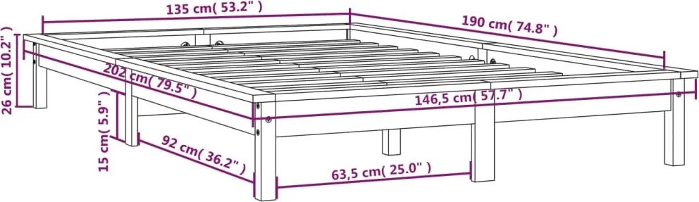 vidaXL Rám postele 135 x 190 cm masivní borovice Double [820585] Barva: Černá