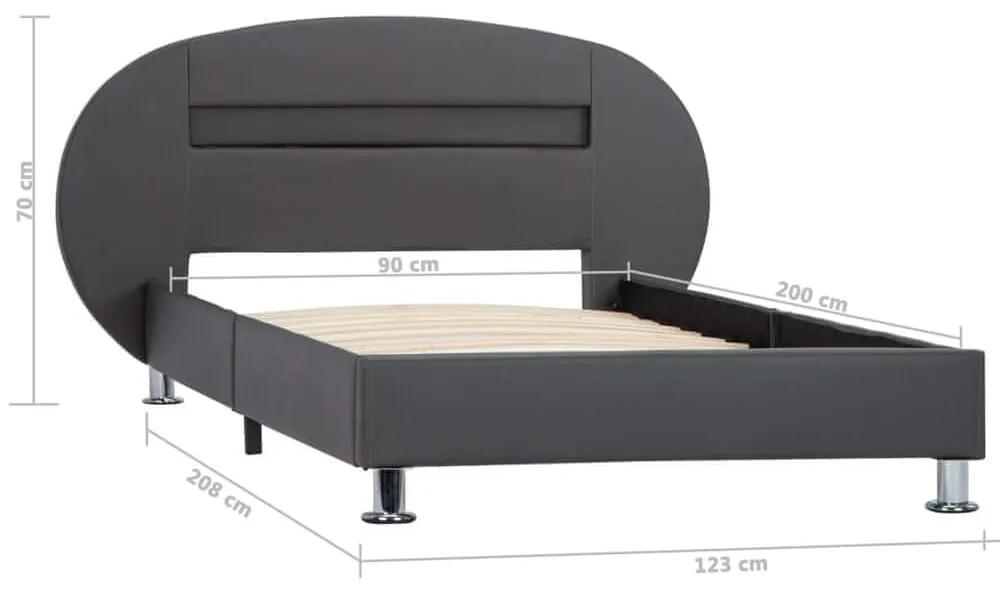 Petromila Rám postele s LED světlem šedý umělá kůže 90 x 200 cm