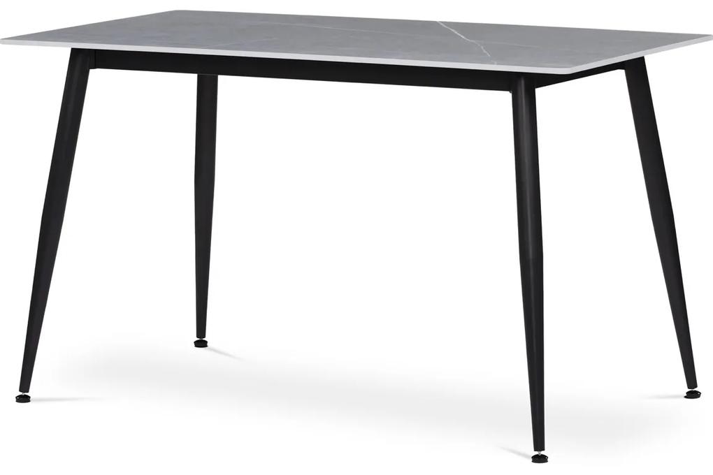 Stůl jídelní 130x70x76 cm, deska slinutý kámen v imitaci matného mramoru, černé kovové nohy