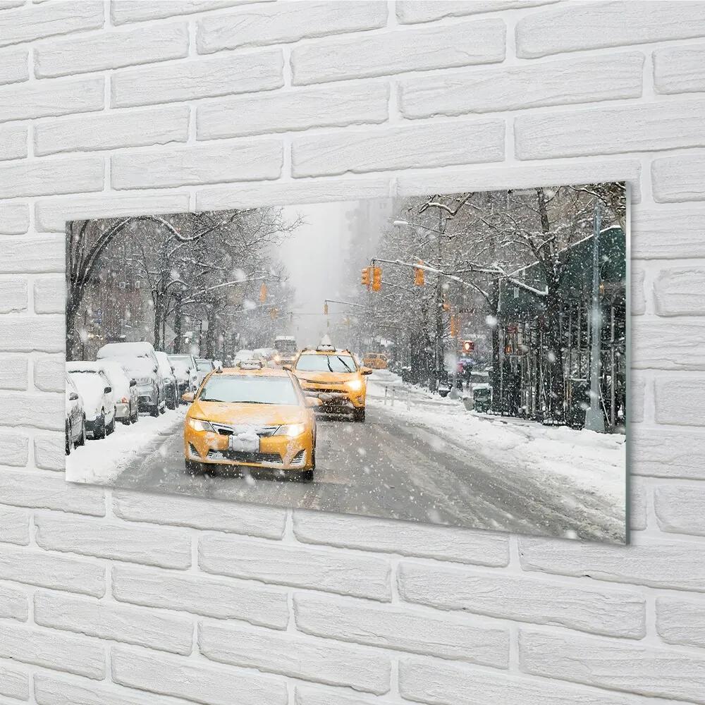 Obraz na skle Zimě sníh auto s řidičem 120x60 cm