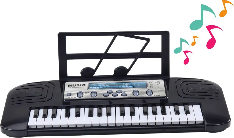 LEAN Toys Dětské elektrické piano s 37 klávesami, stojanem a mikrofonem, melodie, černé