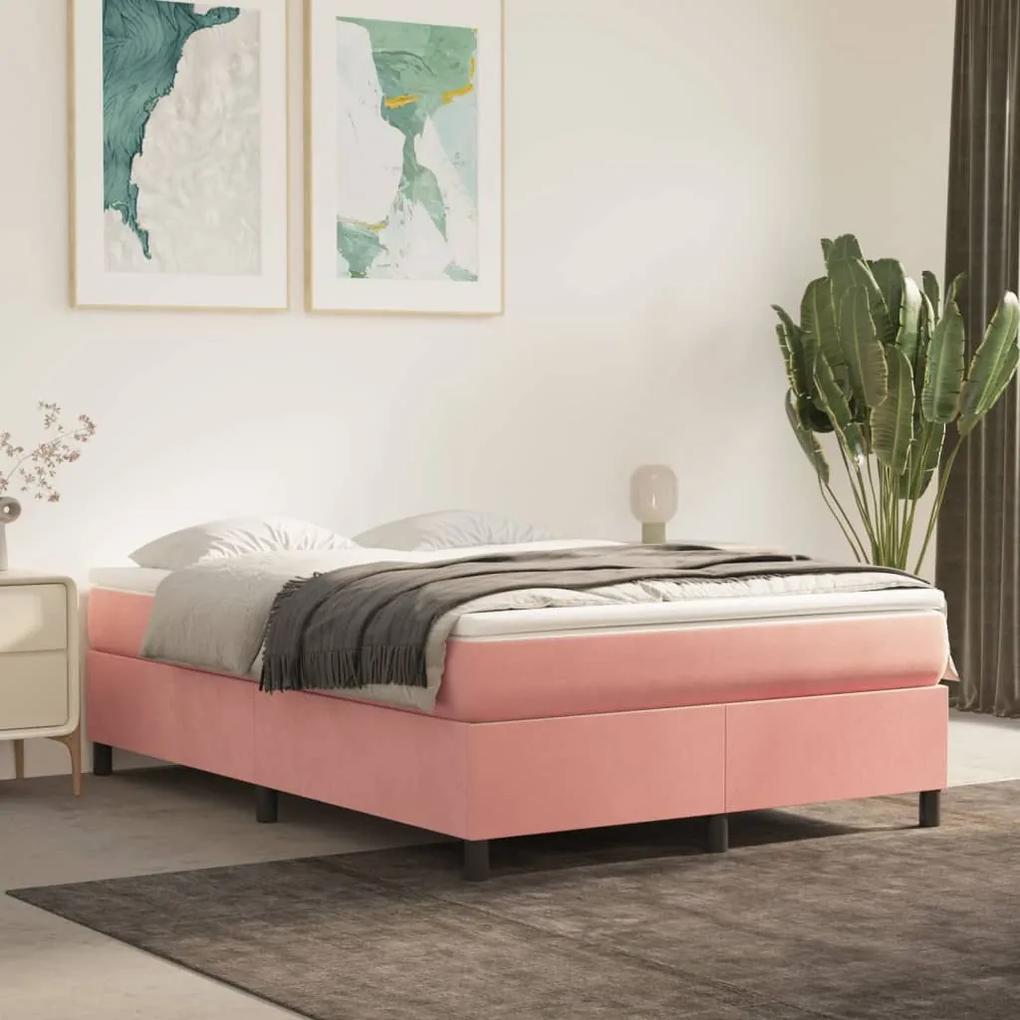 vidaXL Box spring postel růžová 140 x 190 cm samet