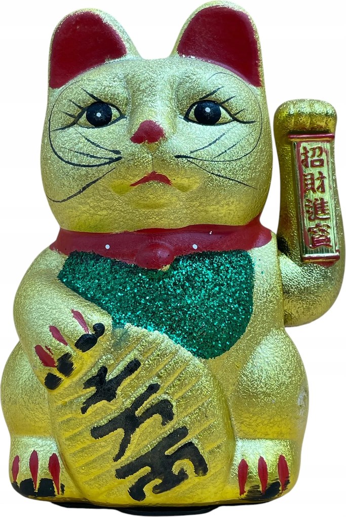 Japonská kočka Maneki-Neko Čínské štěstí Brokatová 21 cm Keramika