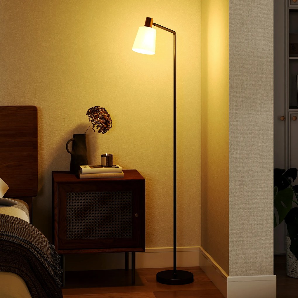 HOMCOM LED stojací lampa do obývacího pokoje, stojací lampa s 350° otočnou hlavou, stojací lampa s barevnými teplotami 3000K/4000K/6500K, černá
