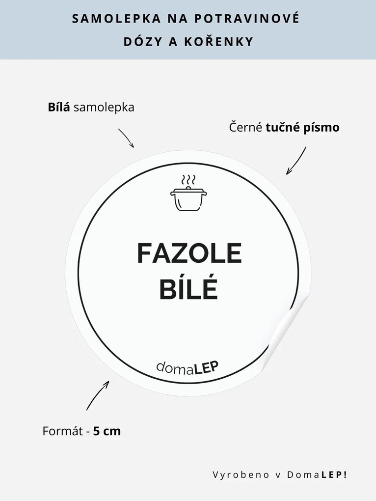 FAZOLE – bílá samolepka na dózu, tučné písmo, 5 cm | DomaLEP