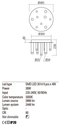 Redo 01-2042 - LED Stropní svítidlo MADISON 9xLED/4W/230V lesklý chrom/černá/měď