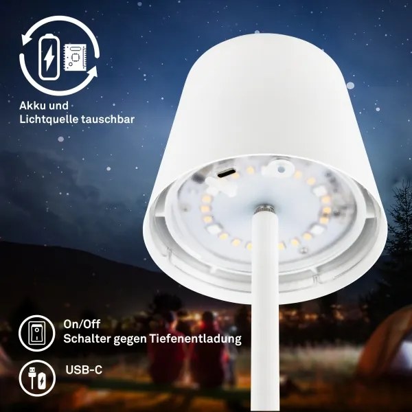 Briloner 7517016 - LED RGB Stm stolní lampa CILANO 3W/5V IP44 2000 mAh bílá
