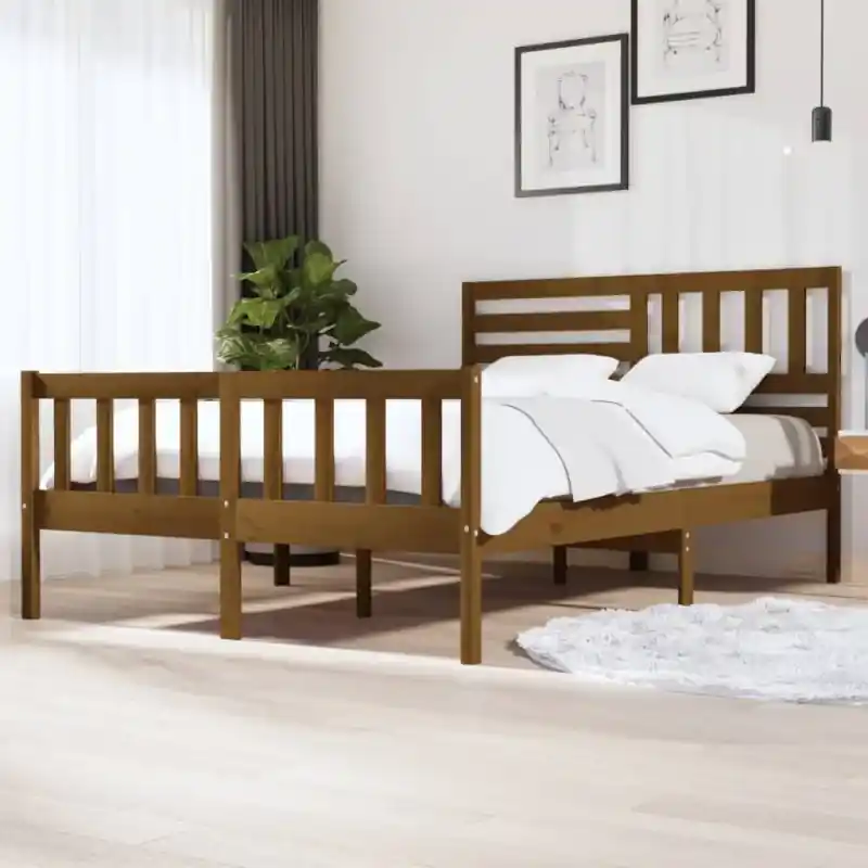 Rám postele medově hnědý masivní dřevo 150x200 cm King Size, 3101161  HangarStore.cz | BIANO