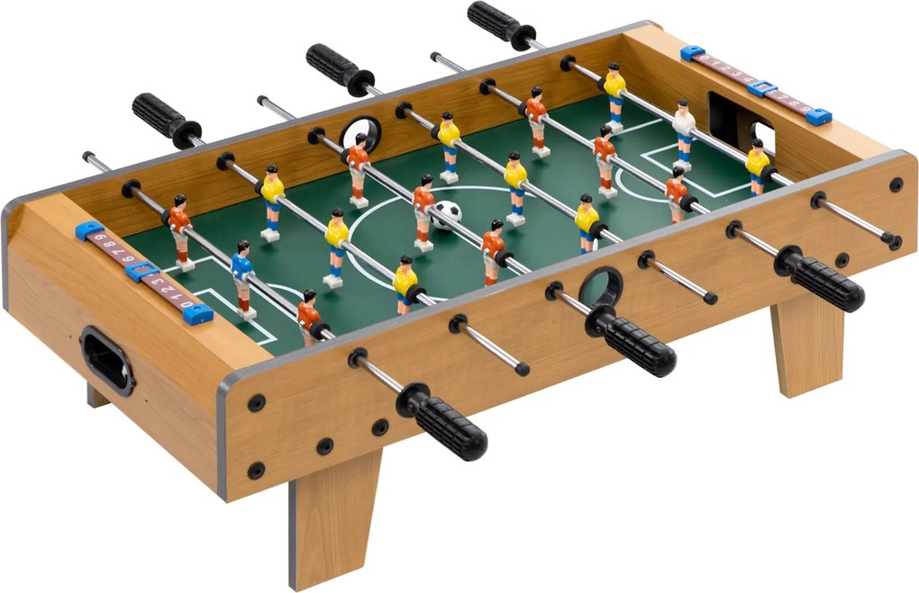 HOMCOM Stolní fotbálek pro děti od 6 let, dřevěná fotbalová hra se 2 míči, 6 úchyty, 2 ukazateli skóre a 18 hráči, 69x36,5x22 cm, přirozené | Aosom