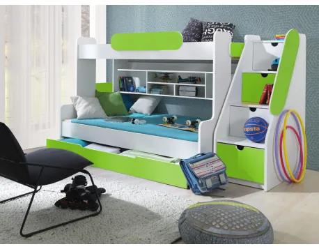 Patrová postel SEGAN včetně úložného prostoru (Zelená)