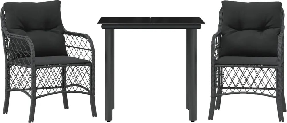 3dílný bistro set s poduškami černý polyratan 3212103