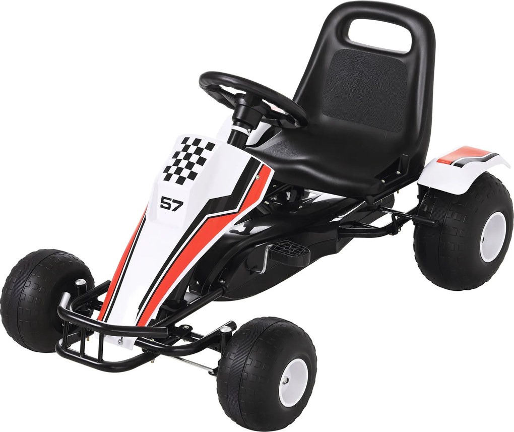 HOMCOM Dětské Pedálové Auto Go Kart s Pedálovými Brzdami pro Děti 3-6 Let, Ocelové, Bílé, 104 x 66 x 57 cm | Aosom