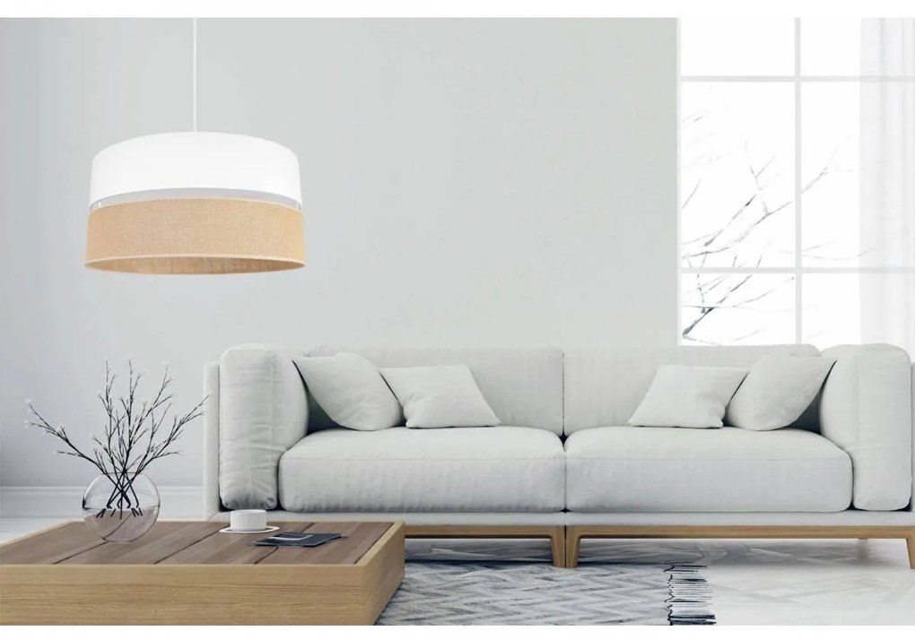 Závěsné svítidlo Juta, 1x jutové/bílé textilní stínítko, (fi 45cm), w