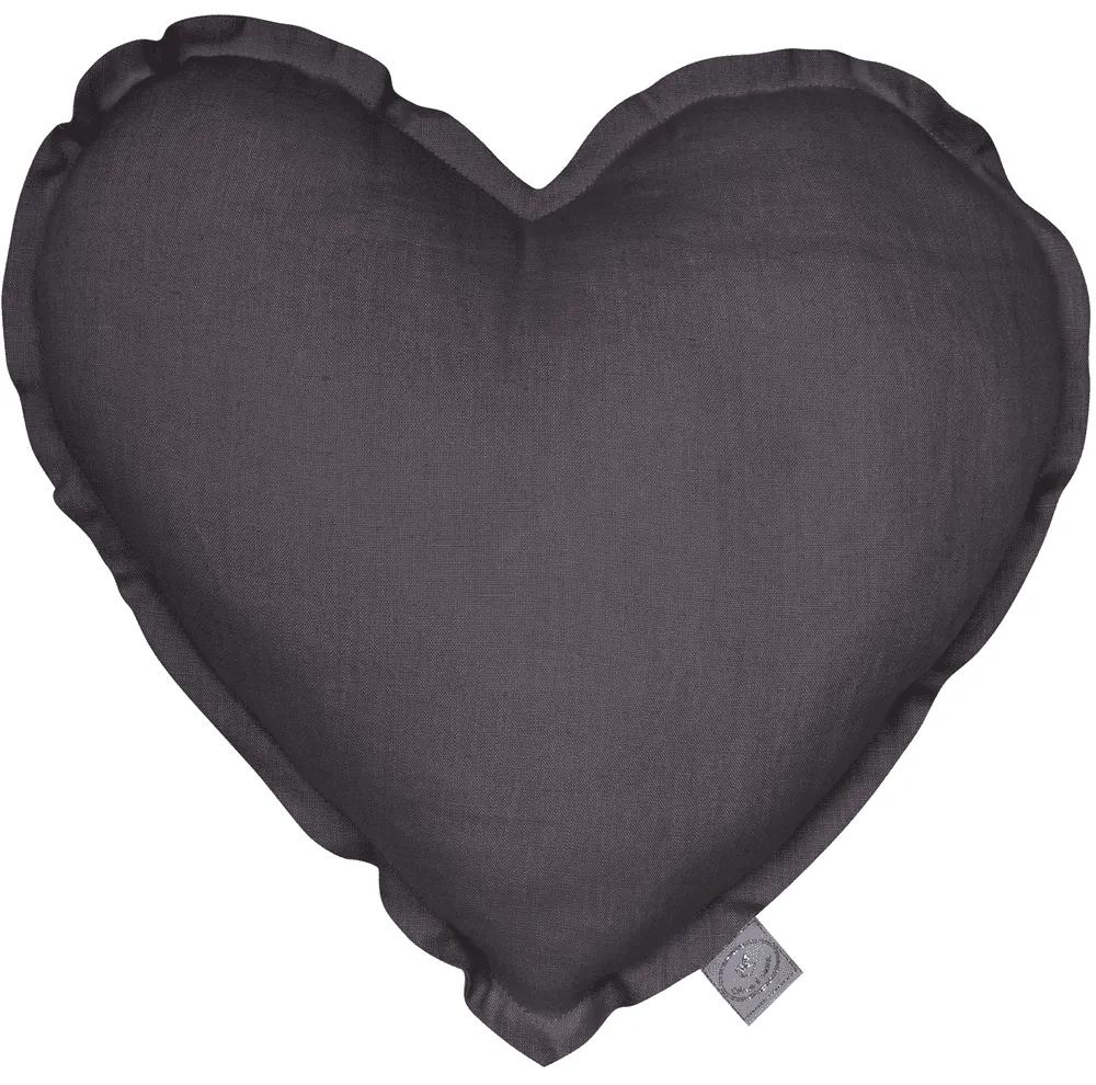 Lněný polštář srdce grafitová 44cm