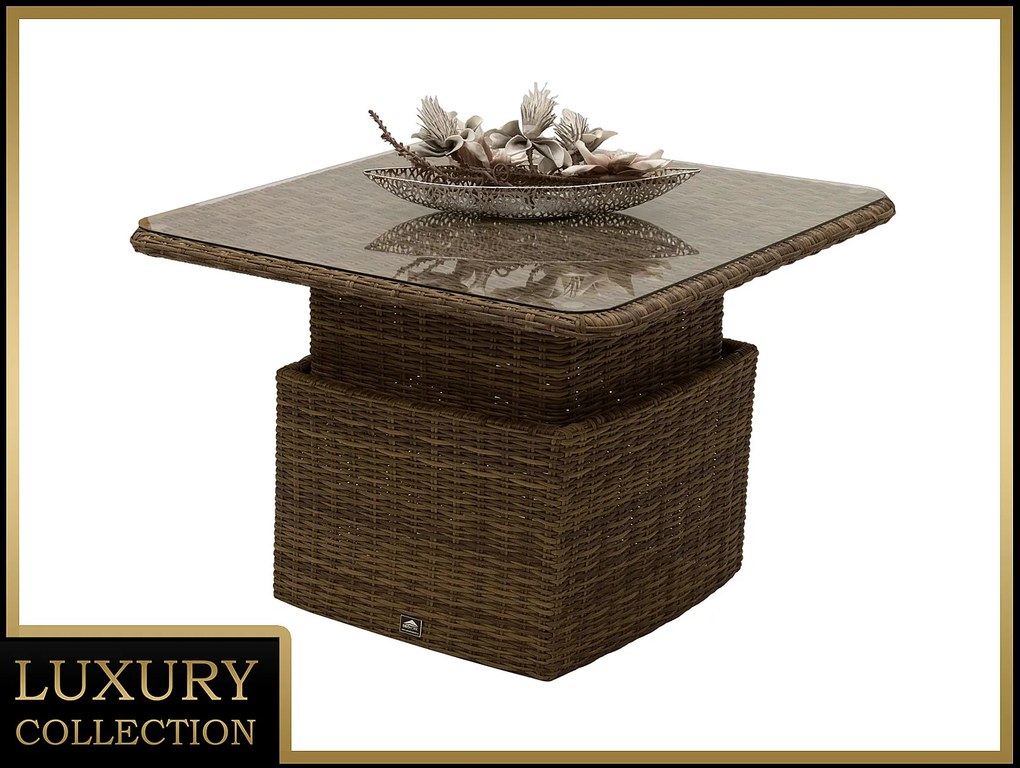 DEOKORK Ratanový stůl výsuvný jídelní/odkládací 100 x 100 cm BORNEO LUXURY (hnědá)