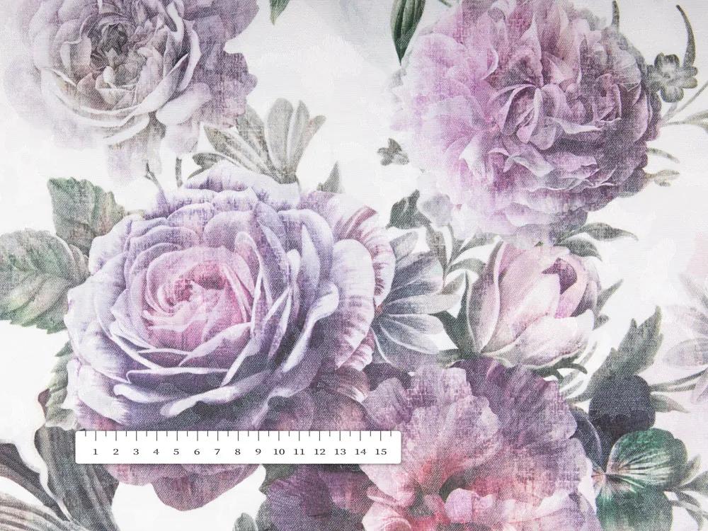 Biante Dekorační běhoun na stůl BM-009 Velké fialové květy 35x140 cm