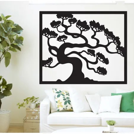 Dřevěný obraz na stěnu strom bonsai z překližky topol Drázský l 3DHODINY PR0214 HEU+