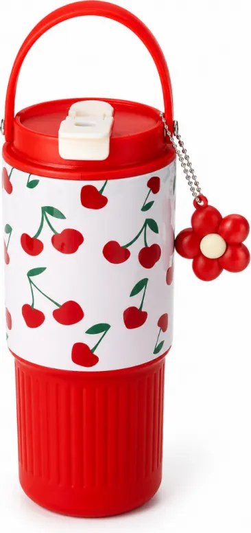 Flamenco Mystique Termohrnek s uchem a hubičkou, červený s třešněmi 750ml BD57