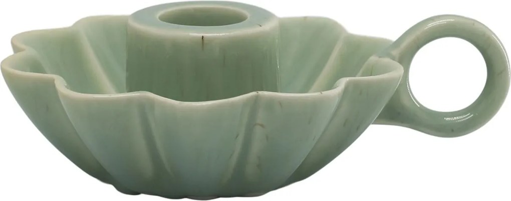 Zelený keramický svícen ve tvaru květu s očkem Massy - Ø 10*4 cm