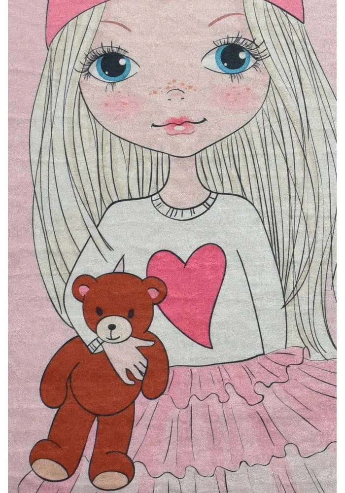 Růžový dětský protiskluzový koberec Conceptum Hypnose Best Friend, 100 x 160 cm