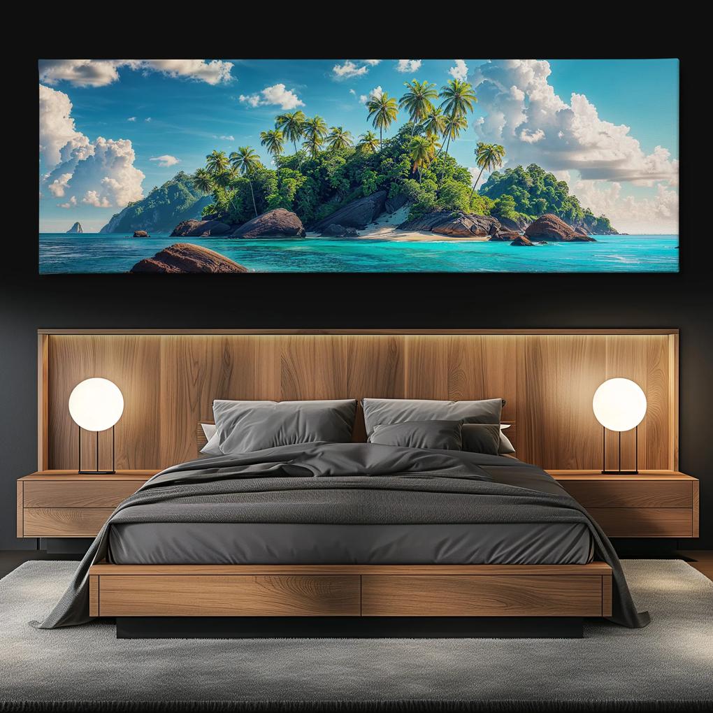 Obraz na plátně - Palmový tropický ostrov FeelHappy.cz Velikost obrazu: 150 x 50 cm