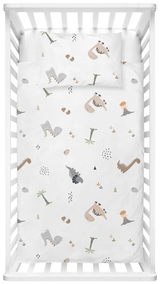 Bílé dětské povlečení do postýlky z bavlny Renforcé 100x150 cm Dinozor – Mijolnir