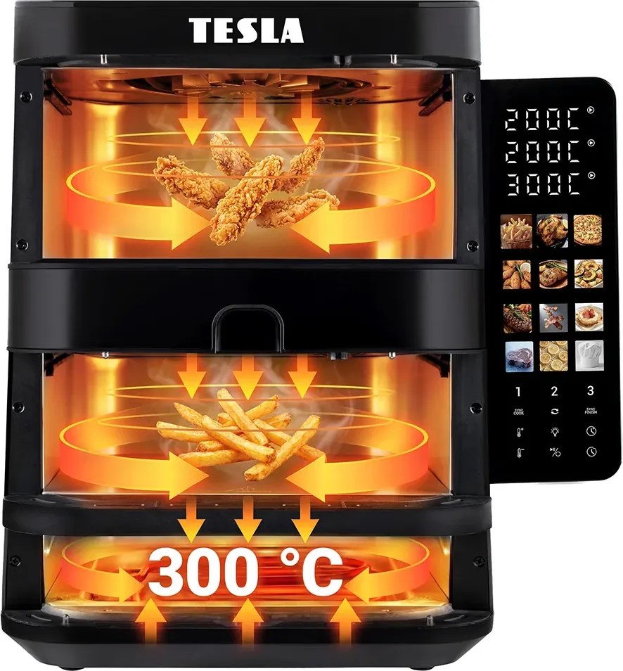 TESLA AirCook TrioZone Q636 XXL - multifunkční třízónová digitální horkovzdušná fritéza