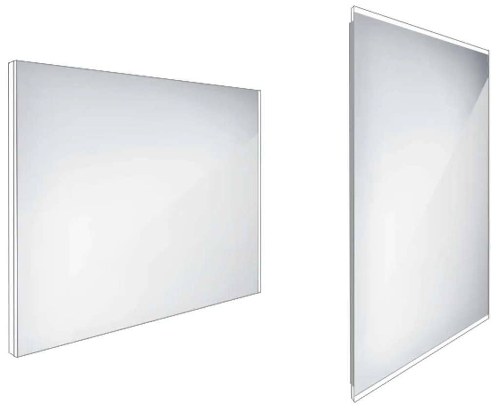 Nimco Zrcadla - Koupelnové podsvícené LED zrcadlo 90x70 cm, hranaté, aluminium ZP 9019