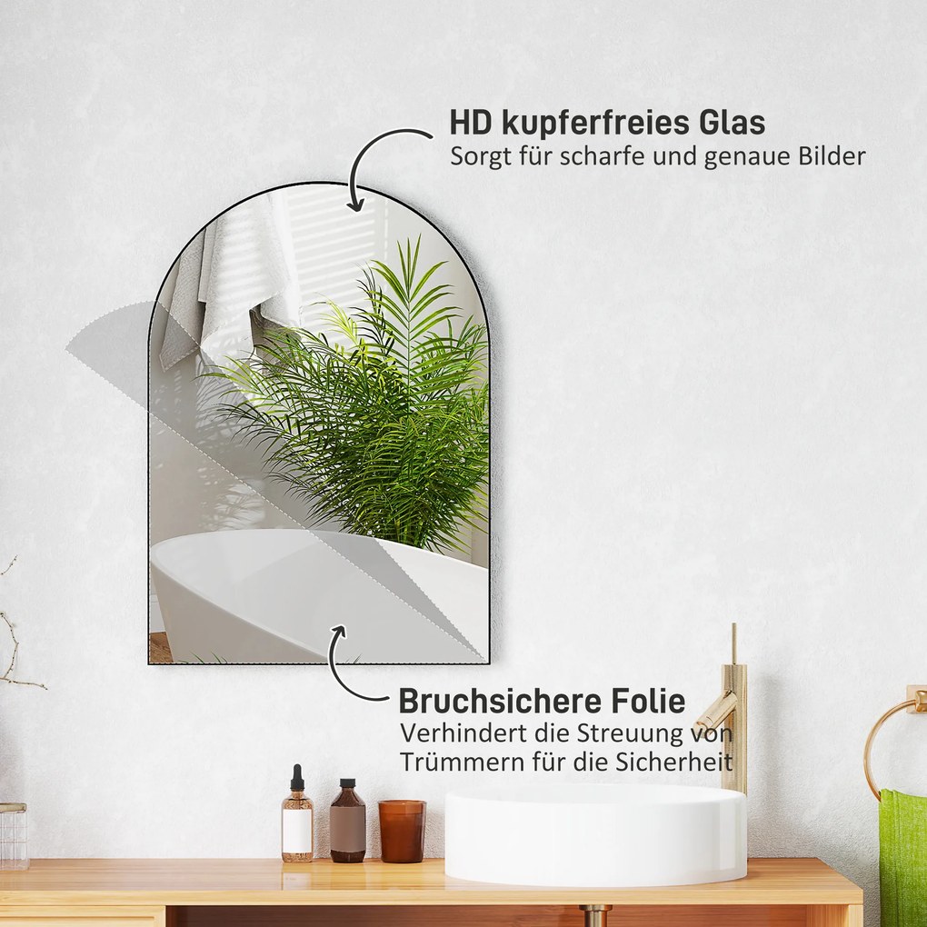 HOMCOM Koupelnové Zrcadlo 50 x 70 cm se Zabezpečovací Fólií, Koupelnové Zrcadlo s Hliníkovým Rámem, Nástěnné Zrcadlo do Koupelny a Ložnice, Černé
