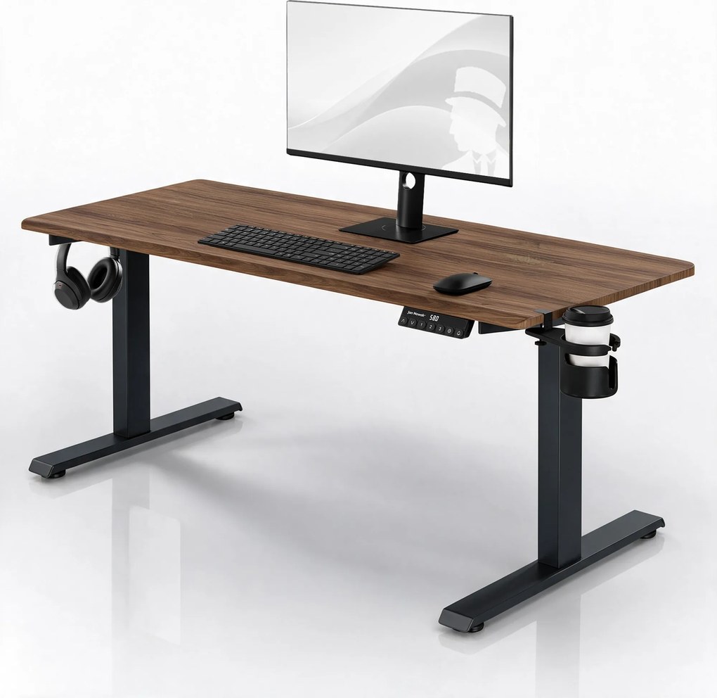 Elektrický stůl s regulací výšky ergonomický antracitový/ořech,1600x800 mm: ARIA